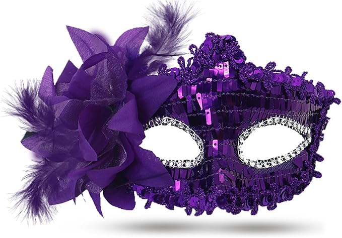 Masquerade Mask - Purple with Feathers – Costume World